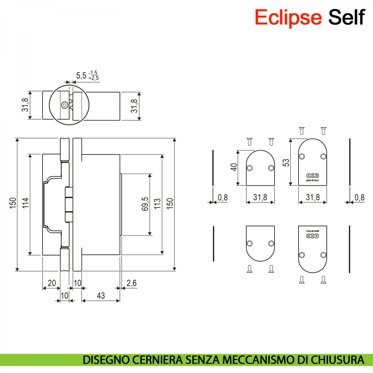 Cerniera a scomparsa AGB Eclipse Self portata 100 kg • Maniglie Design