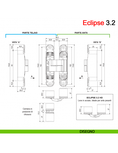 Cerniera a scomparsa regolabile per porta AGB Eclipse 3.2 • Maniglie Design