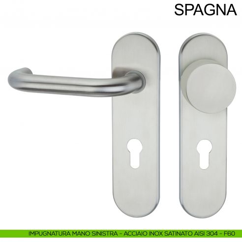Maniglia con placca e pomolo fisso in acciaio per porta tagliafuoco foro yale Spagna Fimet Inox ...