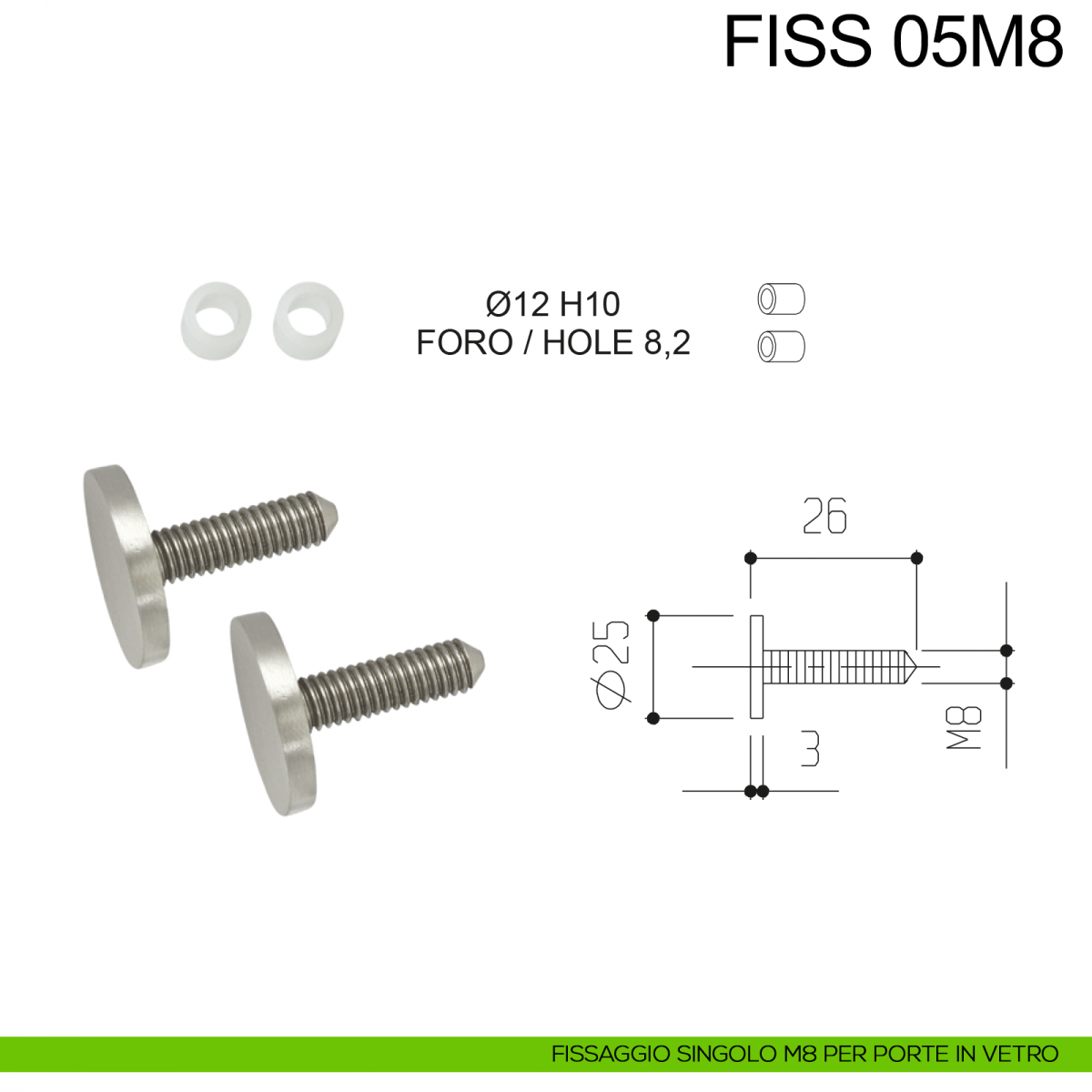Kit fissaggio maniglione singolo M8 per porte in vetro Fimet Inox ...