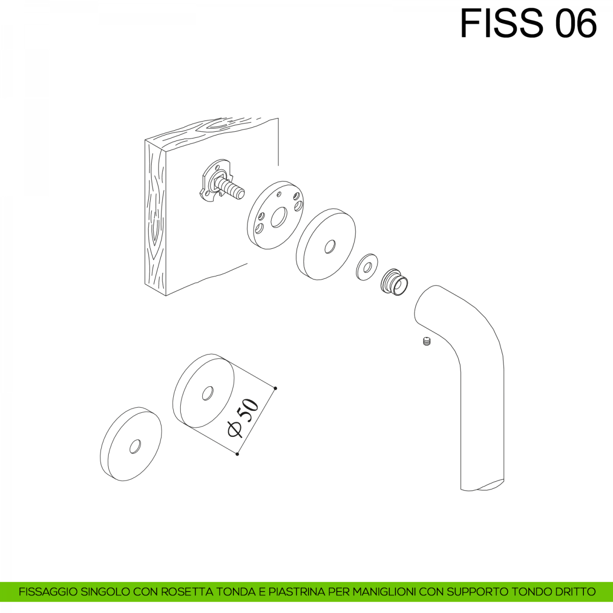 Kit fissaggio maniglione singolo con rosetta tonda e piastrina Fimet ...