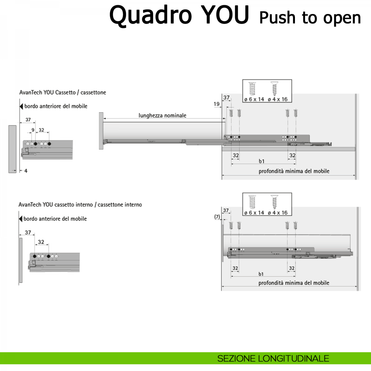 Guida Push to open Hettich Quadro V6 YOU M • Maniglie Design