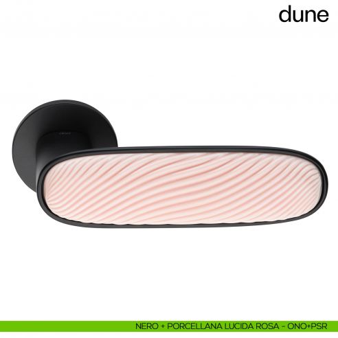 Maniglia per porta Dune dnd handles con porcellana lucida rosa • Maniglie Design