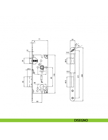 Serratura meccanica yale distanza 85 mm frontale 22 mm Vi.Tel. E0275 ...