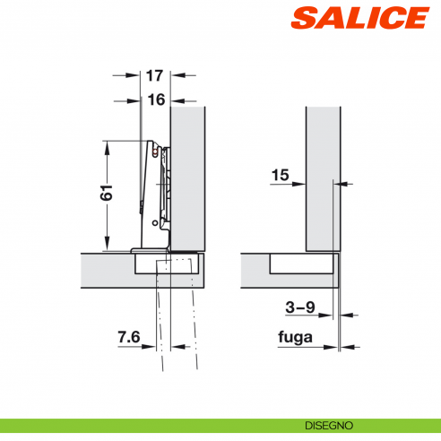 Cerniera Salice C2ABAE9 Silentia+ apertura 94 gradi collo 0 forti ...