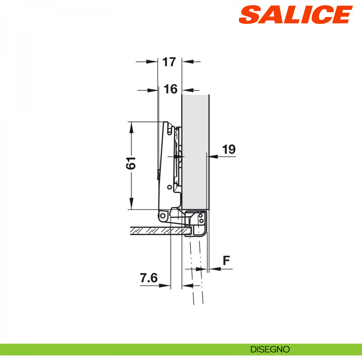Cerniera Salice C2ZPA99 Push per ante con telaio in alluminio senza maniglia apertura 105 gradi ...