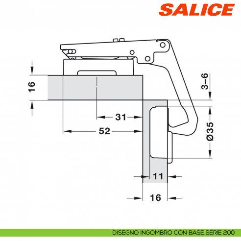 Cerniera Salice C2AYA99 Serie 200 apertura 70 gradi applicazione per ...
