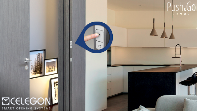 Sistema di blocco magnetico Push e Go Evo Celegon per porte a doppia anta • Maniglie Design