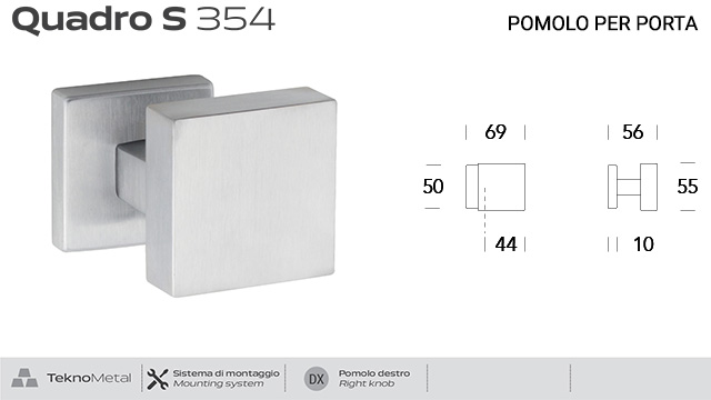 Pomolo per porta girevole 354 Quadro S Reguitti con rosetta quadrata ...