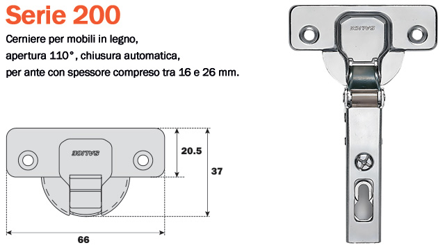 Cerniera Salice C2A6P99 Serie 200 apertura 110 gradi collo 17 chiusura ...